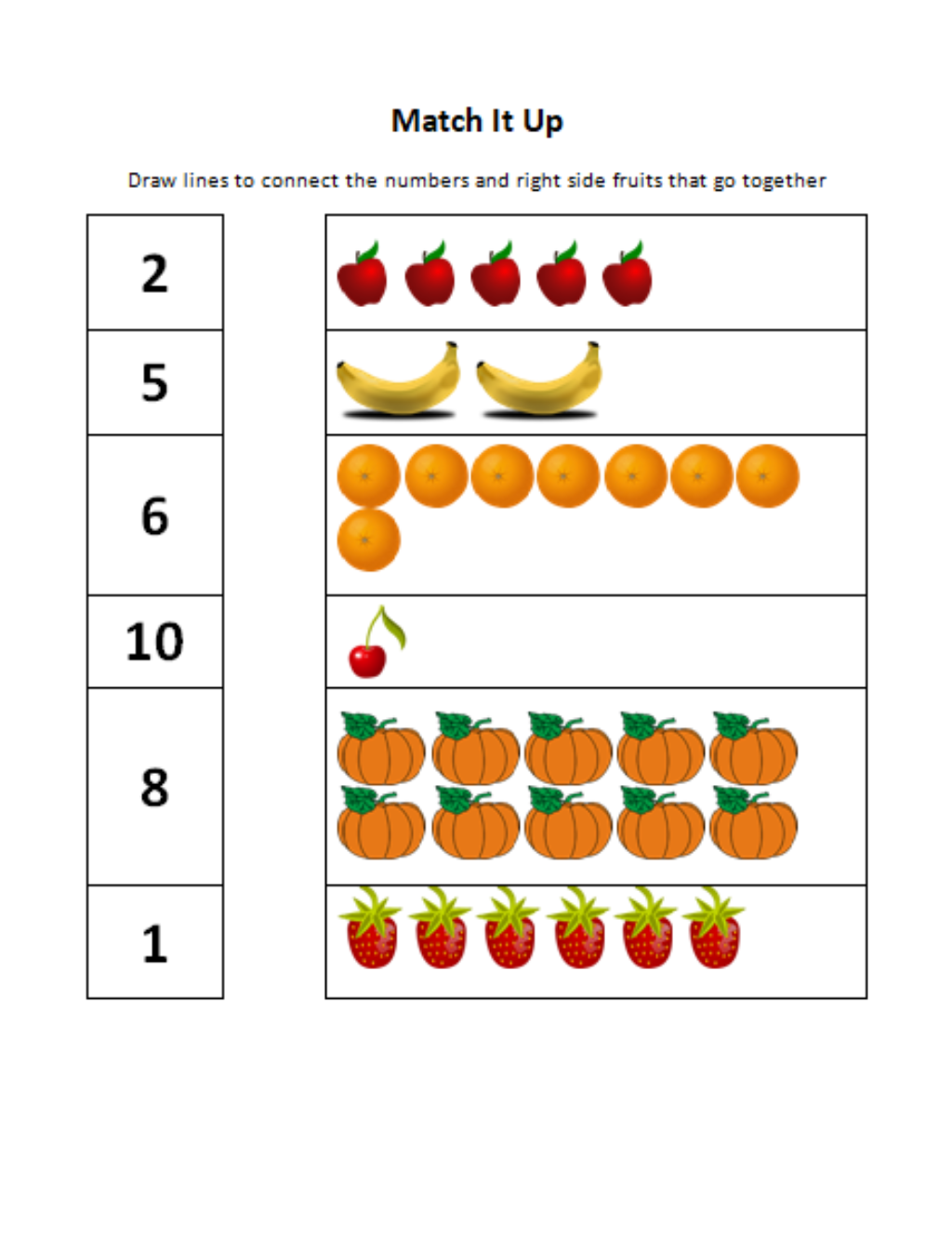 Match it up worksheet with fruits - Your Home Teacher