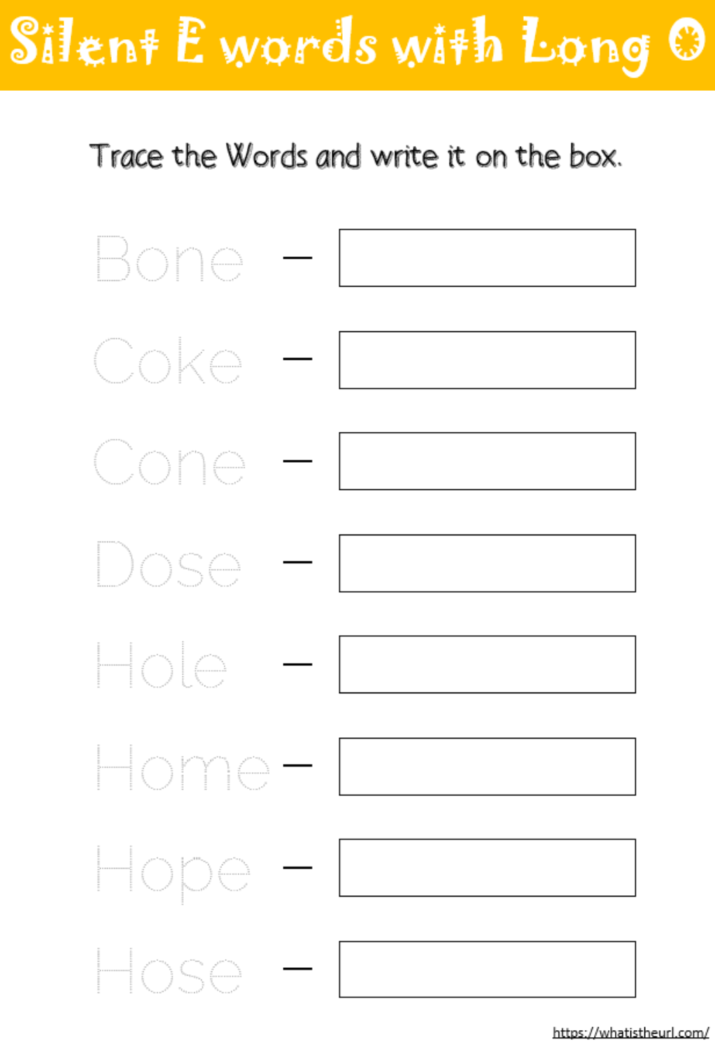 Chart & Worksheet on Silent "E" Words with Long "O" - Your Home Teacher