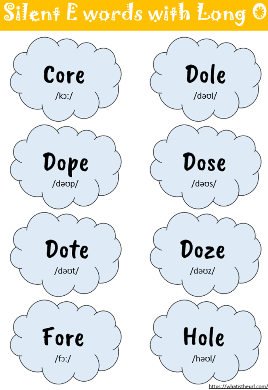 Flashcard on Silent "E" Words with Long "O" - Your Home Teacher
