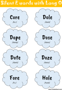 Flashcard on Silent "E" Words with Long "O" - Your Home Teacher