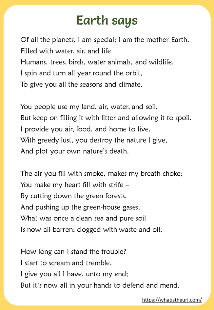 Printable The Earth Speaks – Poem - Your Home Teacher