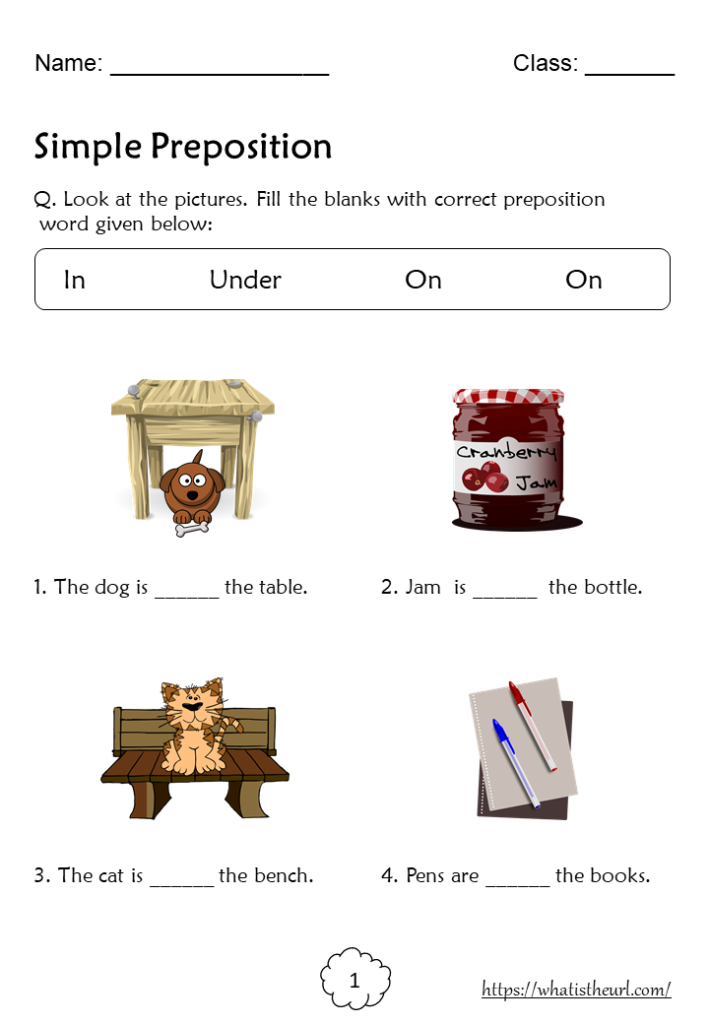 Preposition Worksheets for Grade 1 - Your Home Teacher