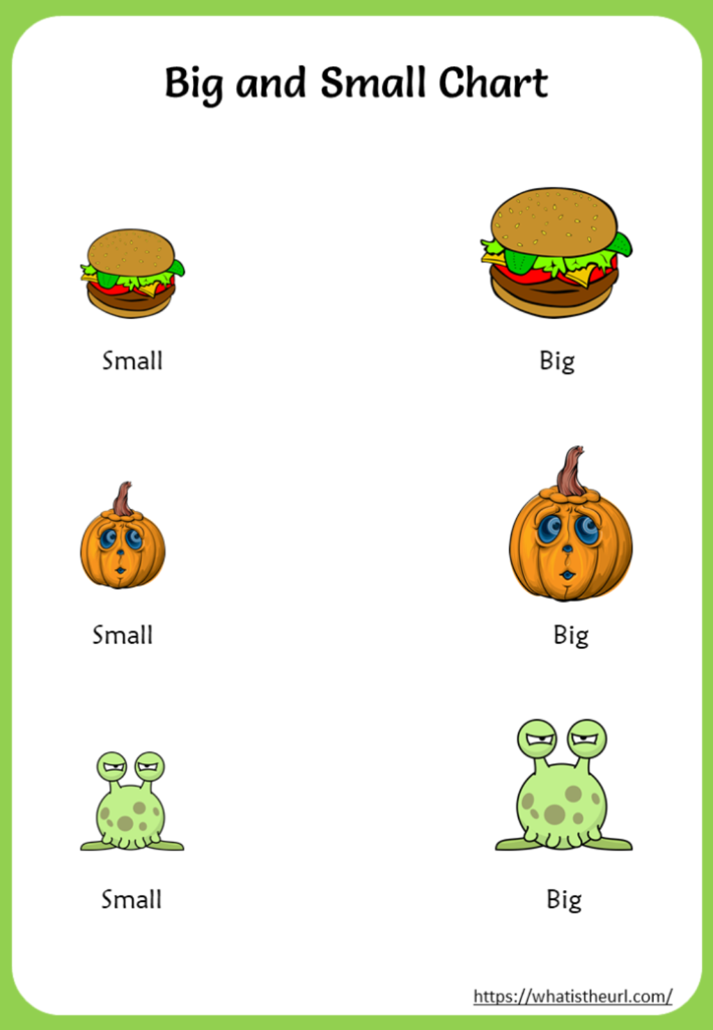 Printable "Finding Big and Small Objects" charts and worksheets - Your ...