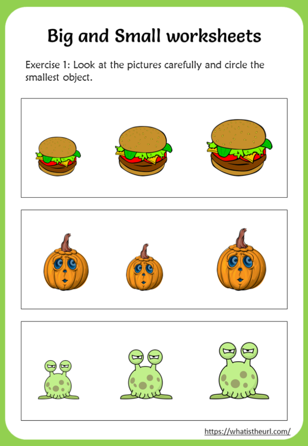 Printable "Finding Big and Small Objects" charts and worksheets - Your ...