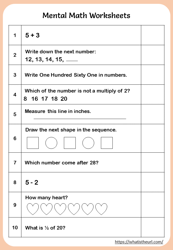 Printable mental math worksheets for grade 1 Your Home Teacher