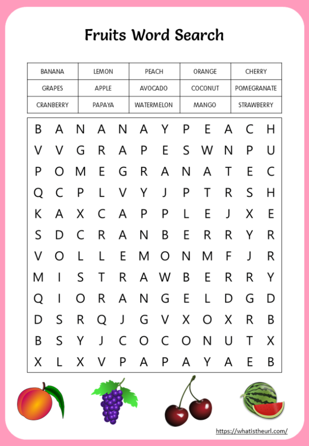 Fruit Names Word Search - Your Home Teacher
