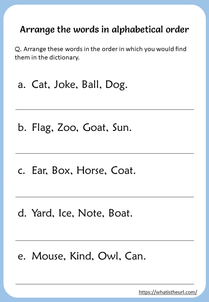 Arrange the words in alphabetical order Worksheets for 2nd Grade - Your ...