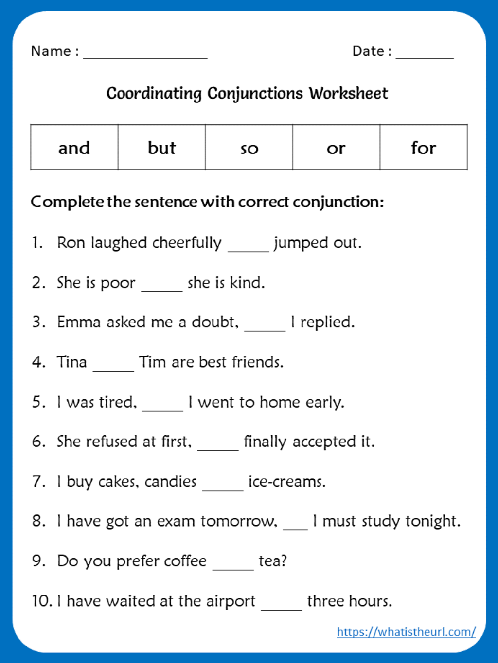 Conjunctions Worksheet for 5th Grade - Your Home Teacher