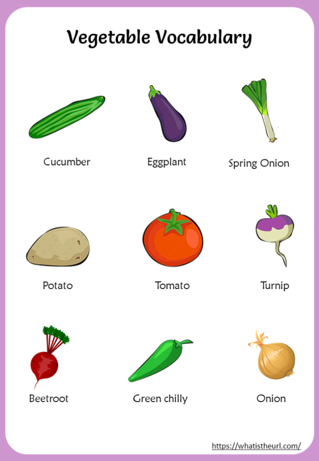 Vegetables Vocabulary charts - Your Home Teacher