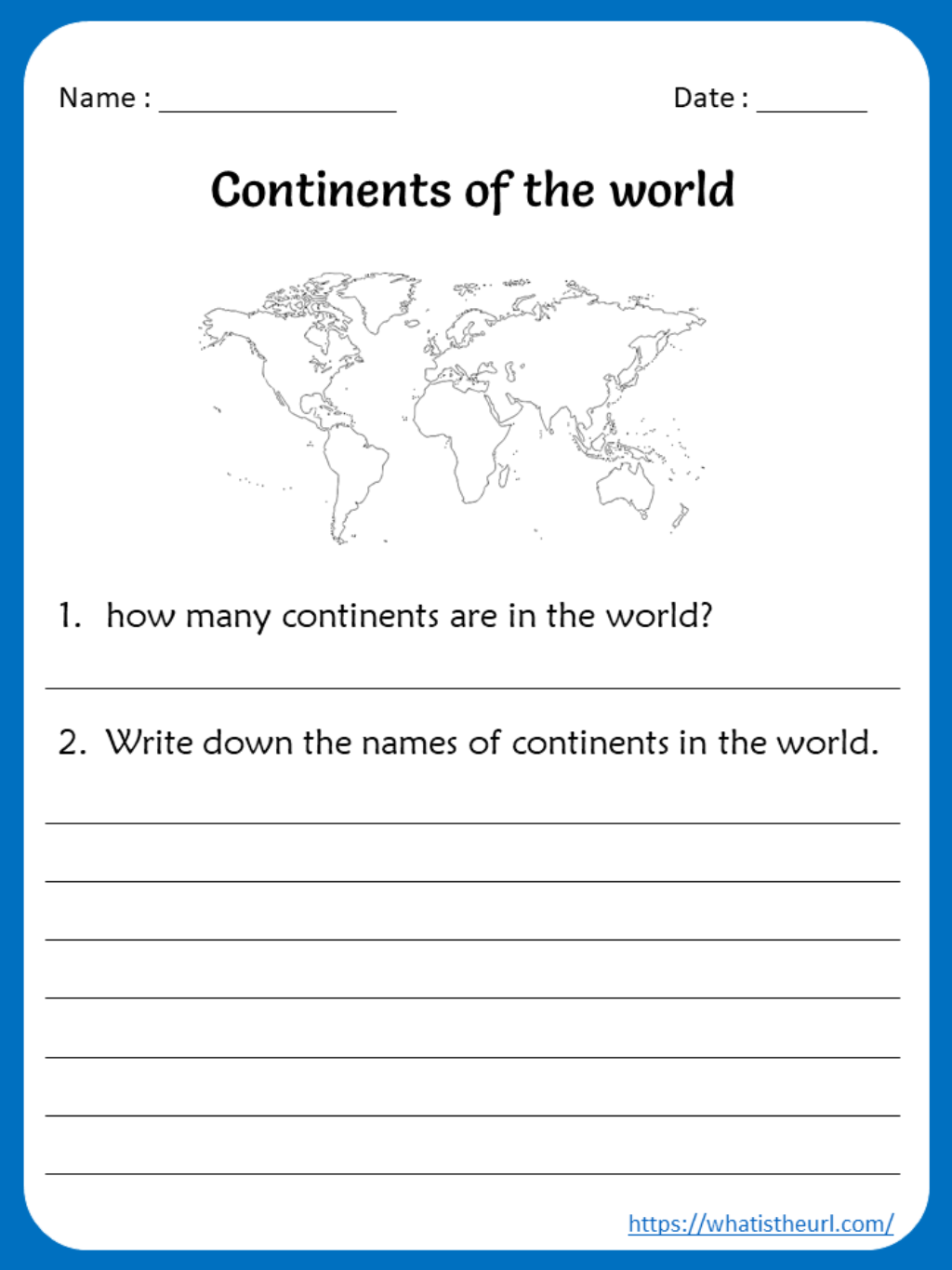 World Continents and Oceans Worksheets - Your Home Teacher