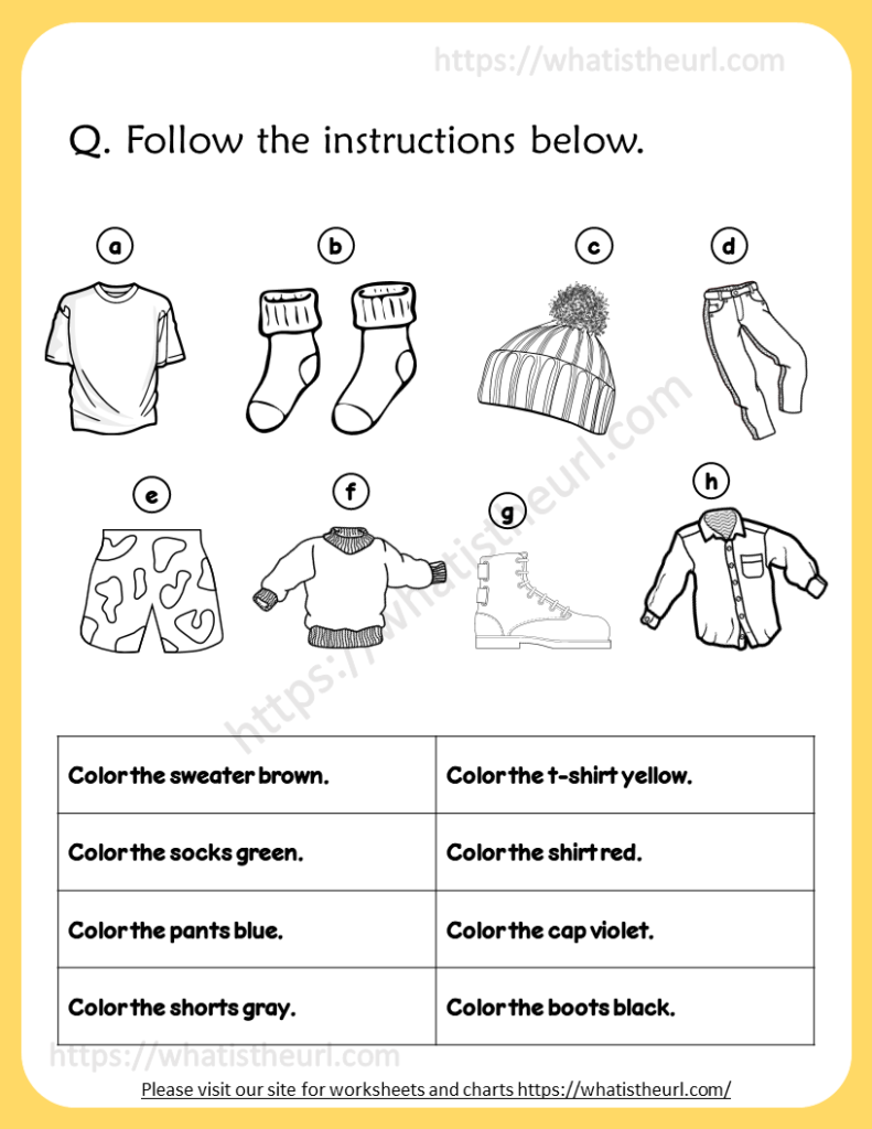 Clothing worksheet - Coloring & Match - Your Home Teacher