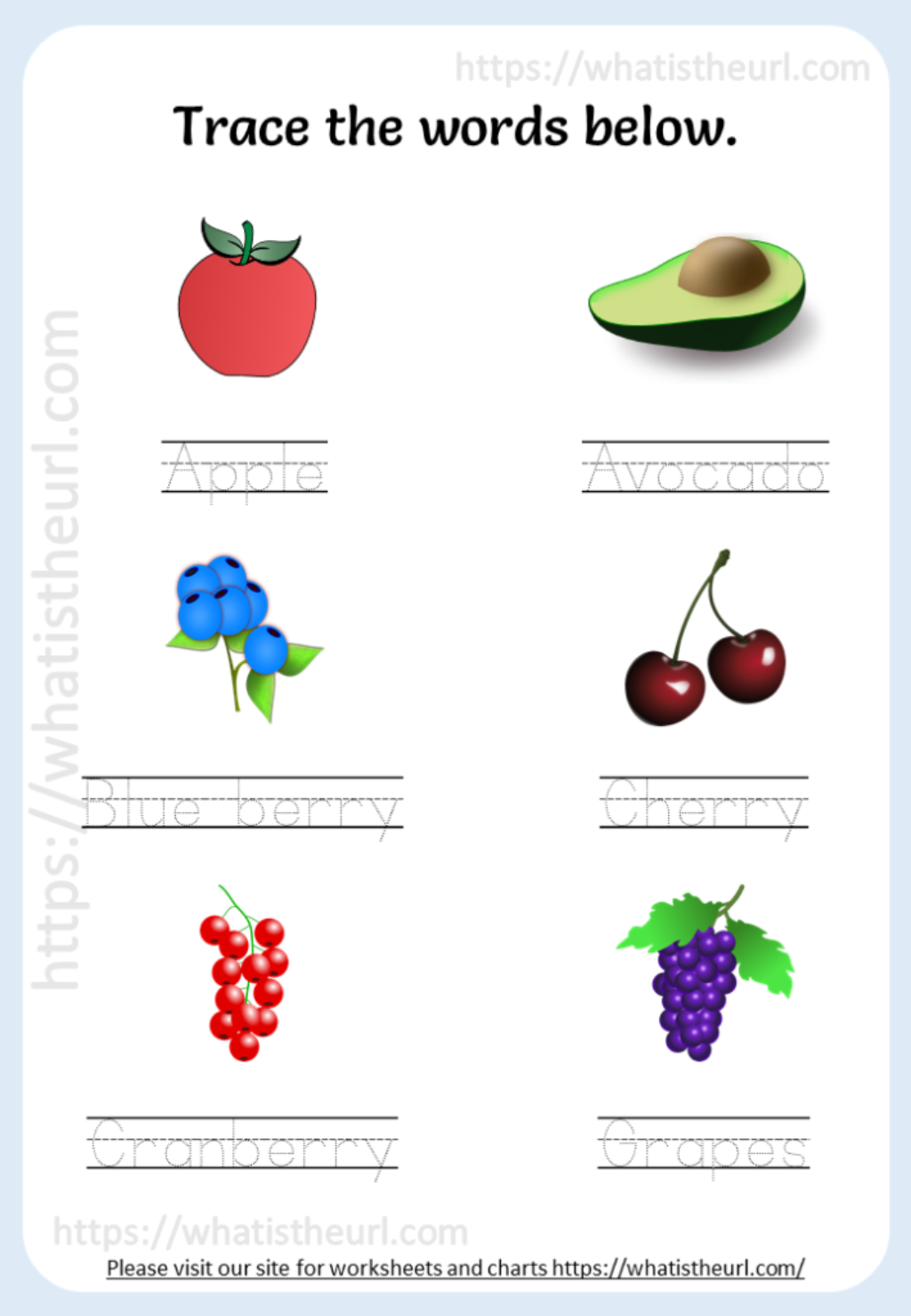 Fruits Word Tracing Worksheets - Your Home Teacher