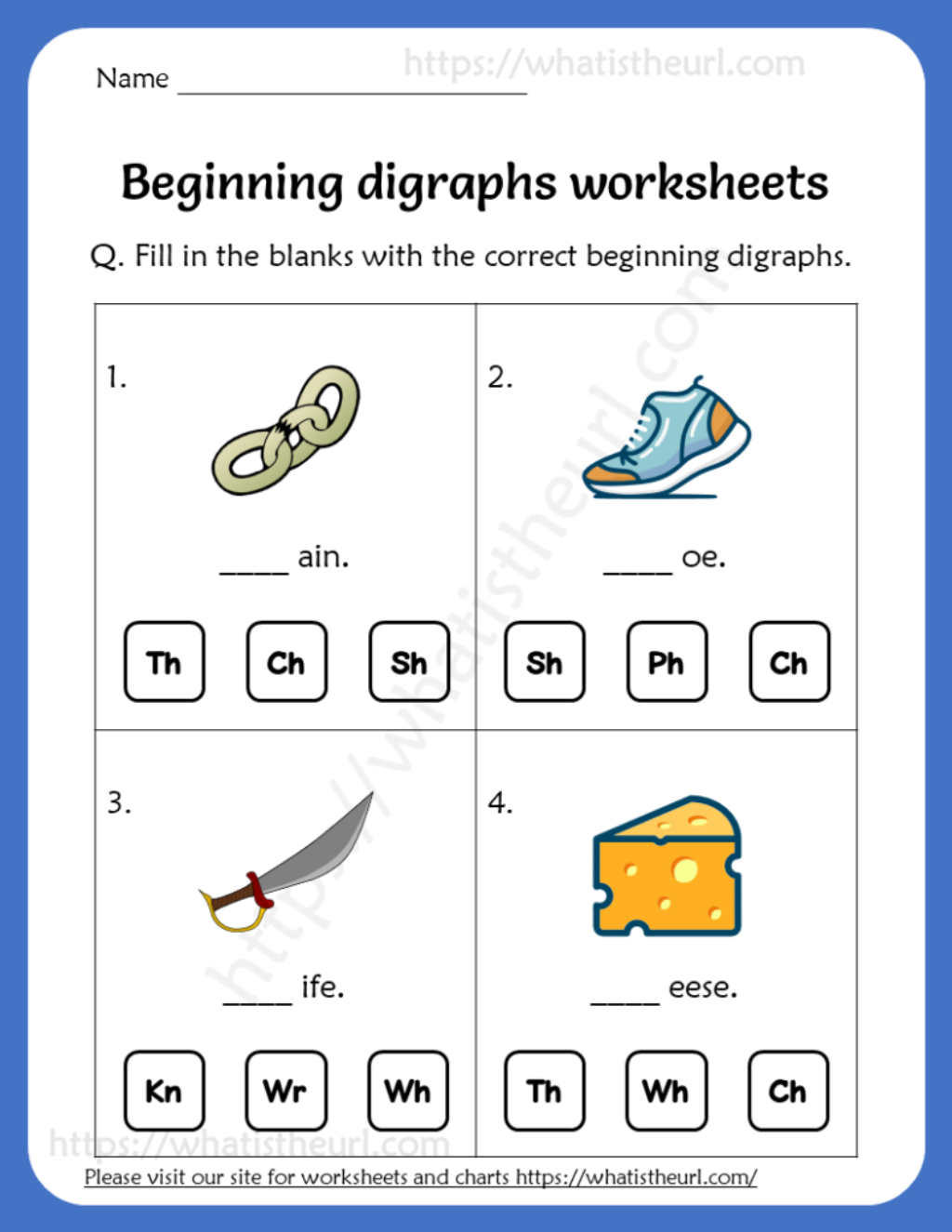 Beginning Digraphs worksheets For Grade 4 - Your Home Teacher