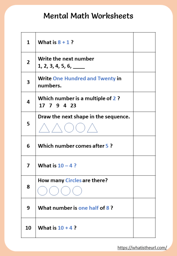 Mental Math Worksheets for 1st Grade - Your Home Teacher
