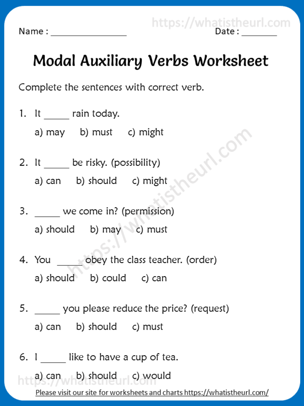 Modal Auxiliary Verbs Worksheet - Your Home Teacher