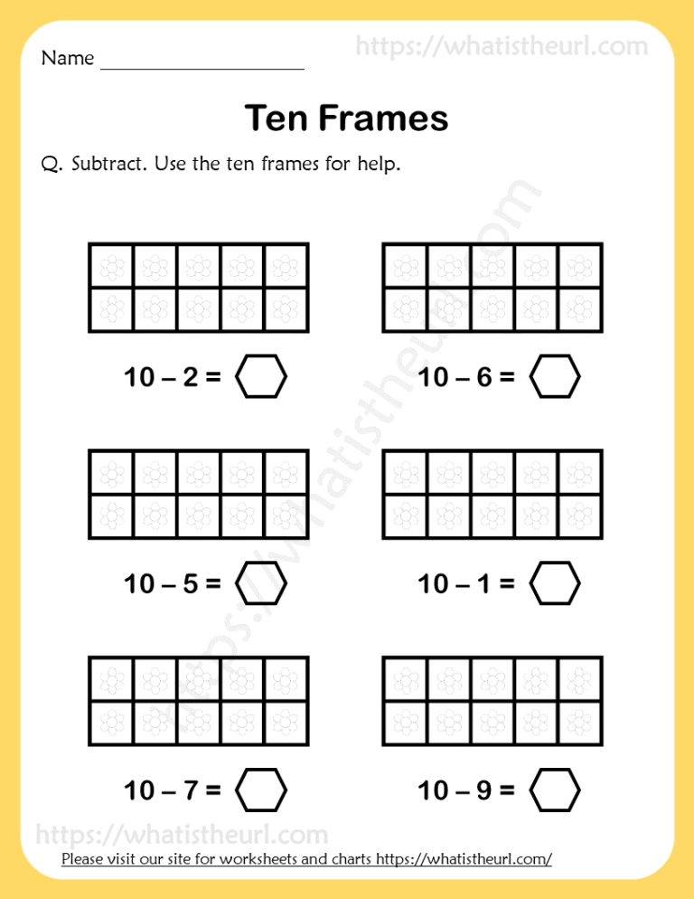 Ten Frames Subtraction Worksheets - Your Home Teacher