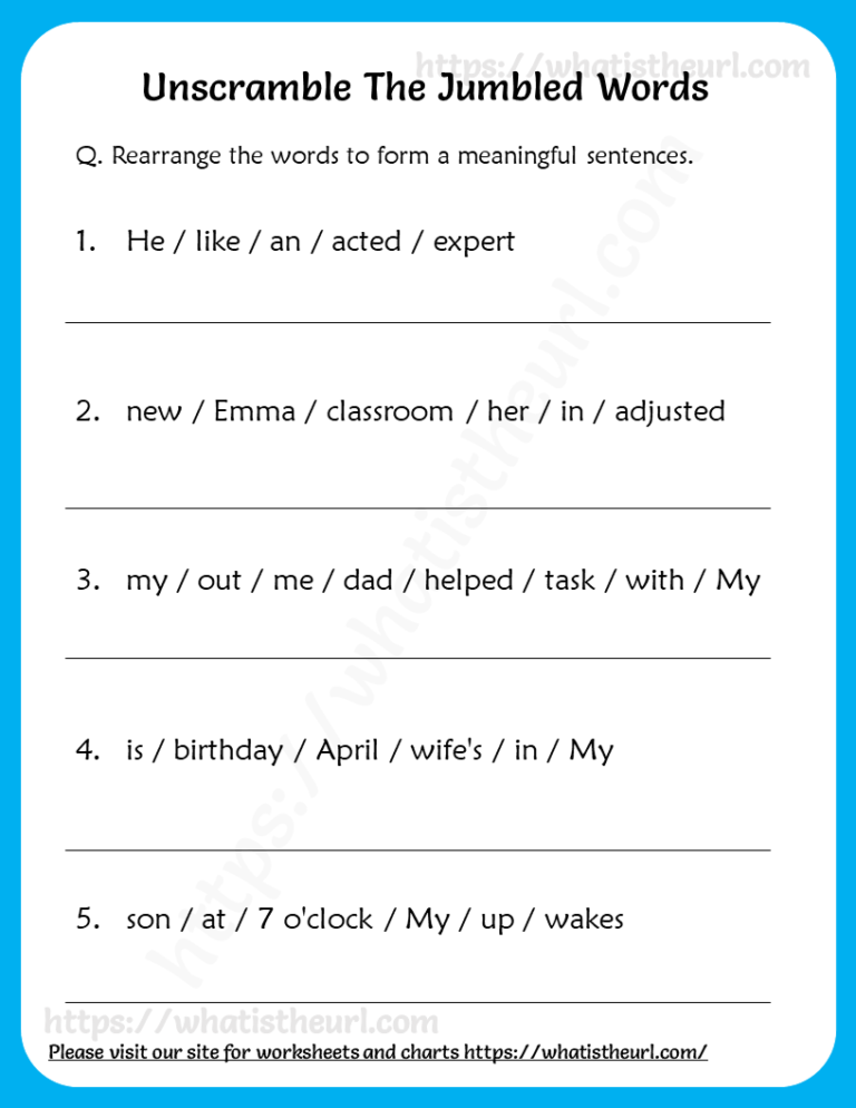 Unscramble The Jumbled Words Worksheets (Rearrange the jumbled words ...