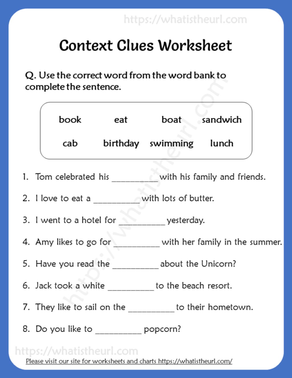 Context Clues Worksheet for Grade 5 - Your Home Teacher