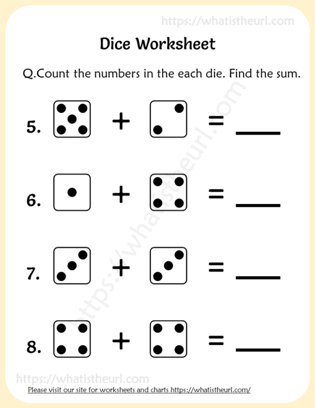 Math Dice Addition Worksheets - Your Home Teacher