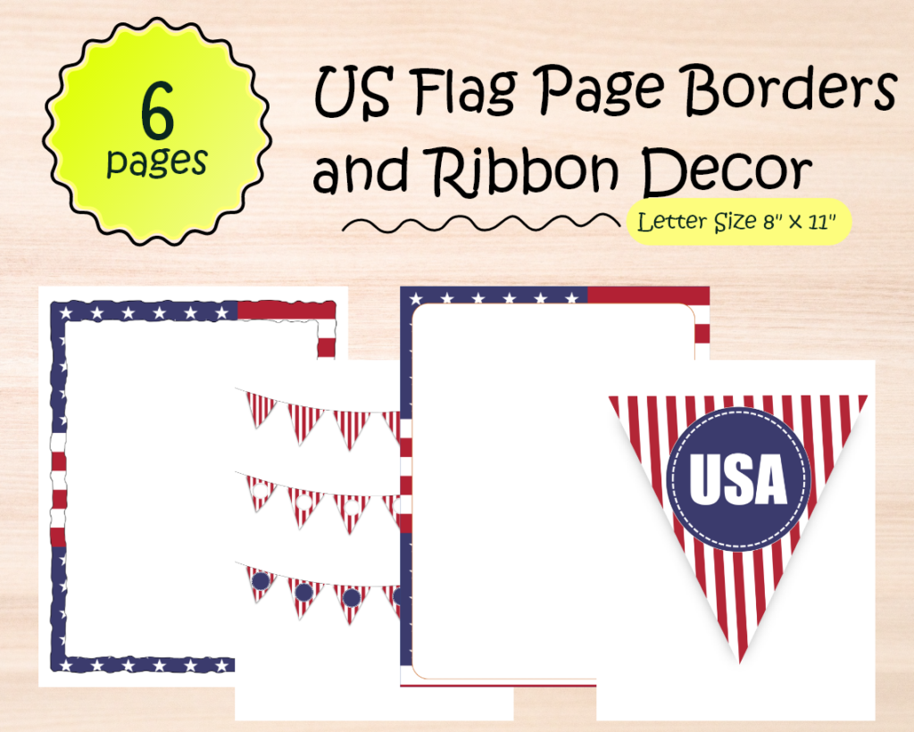 Letter size US Flag Page Borders and Ribbon Decor - Your Home Teacher