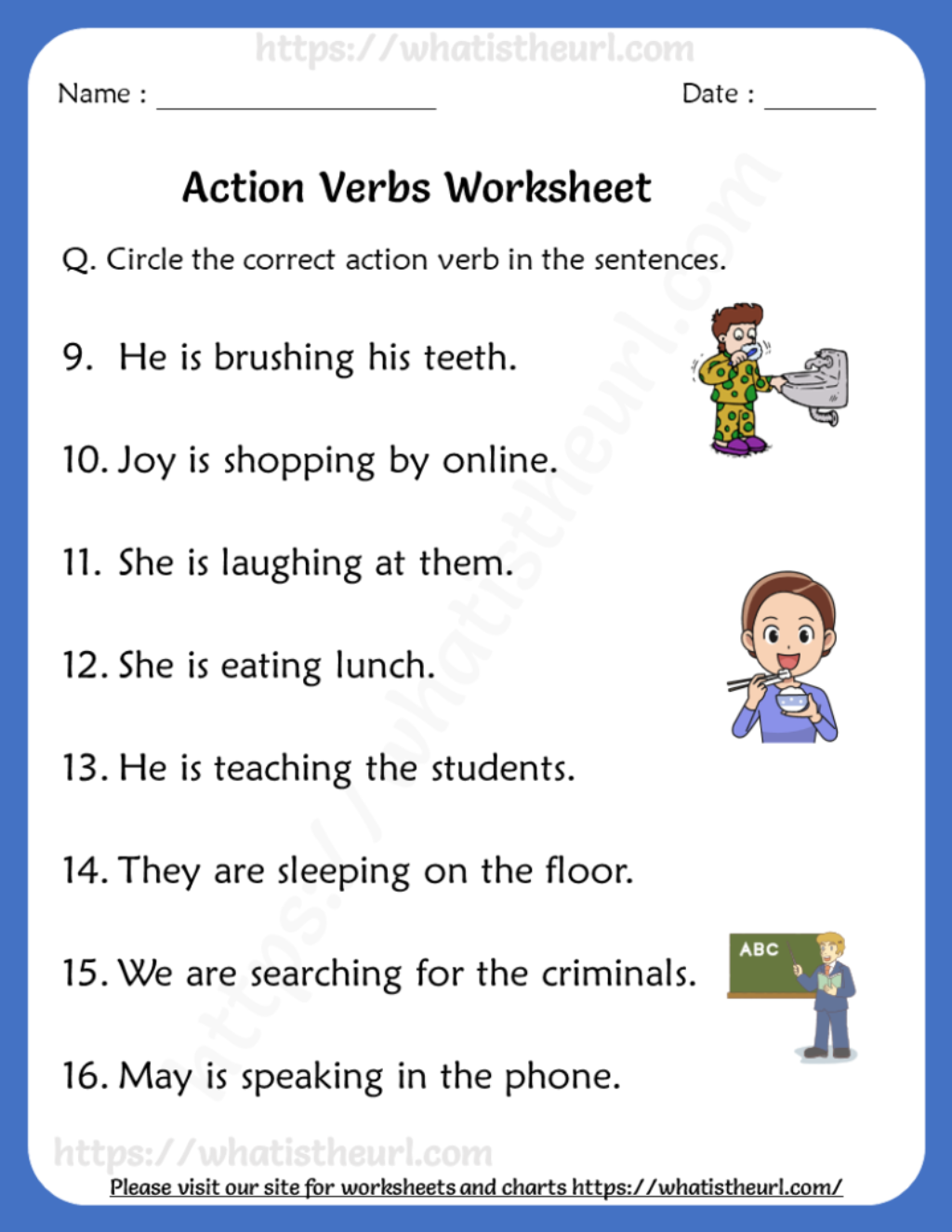 Action Verbs Worksheets for Grade 1 - Your Home Teacher