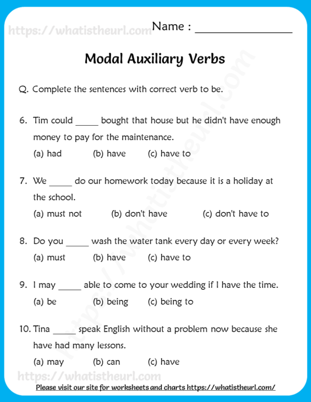 Modal Auxiliary Verbs Worksheets for Grade 5 - Your Home Teacher
