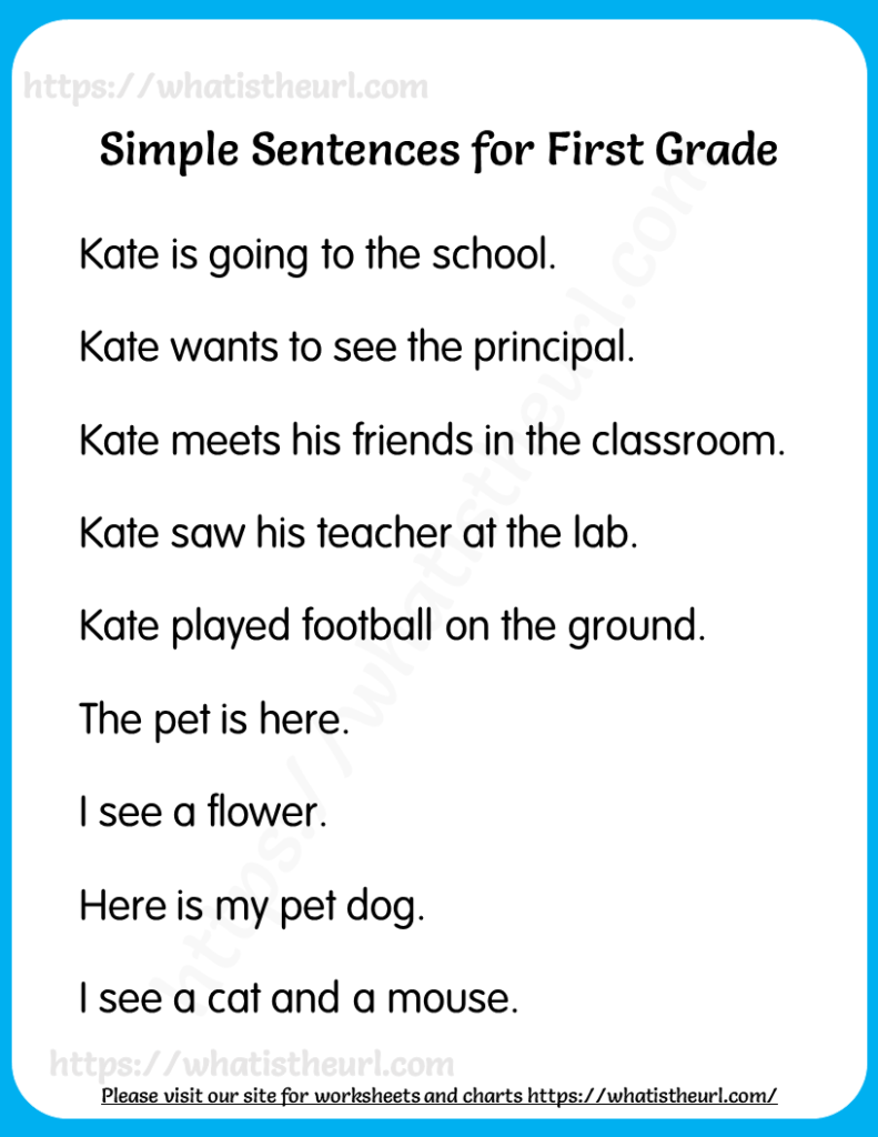 25 Simple Sentences for 1st Grader - Set 2 - Your Home Teacher