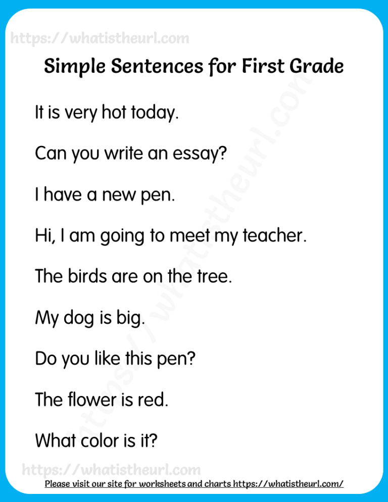 25 Simple Sentences for 1st Grader - Set 2 - Your Home Teacher