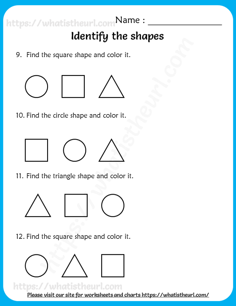 Identify the shapes Worksheets for Pre-Kindergarten - Your Home Teacher