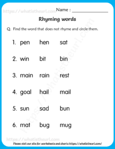 Find the Word that does Not Rhyme - Worksheets for Grade 1 - Your Home ...