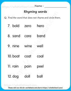 Find the Word that does Not Rhyme - Worksheets for Grade 1 - Your Home ...