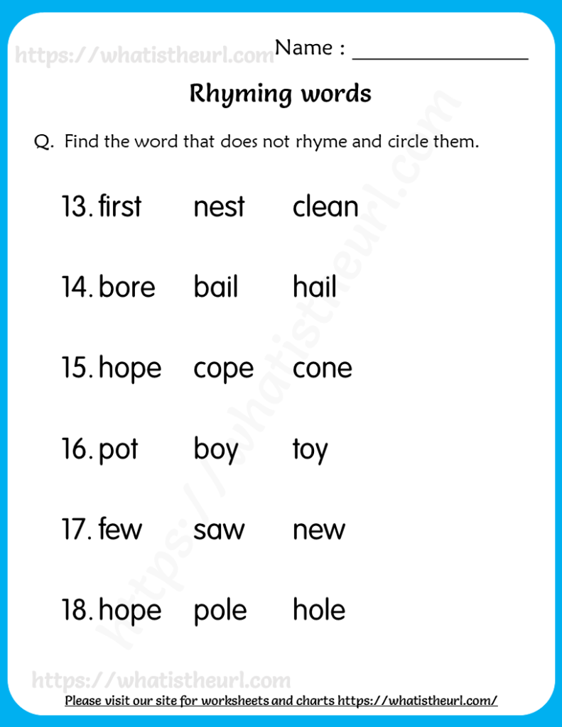 Find the Word that does Not Rhyme - Worksheets for Grade 1 - Your Home ...