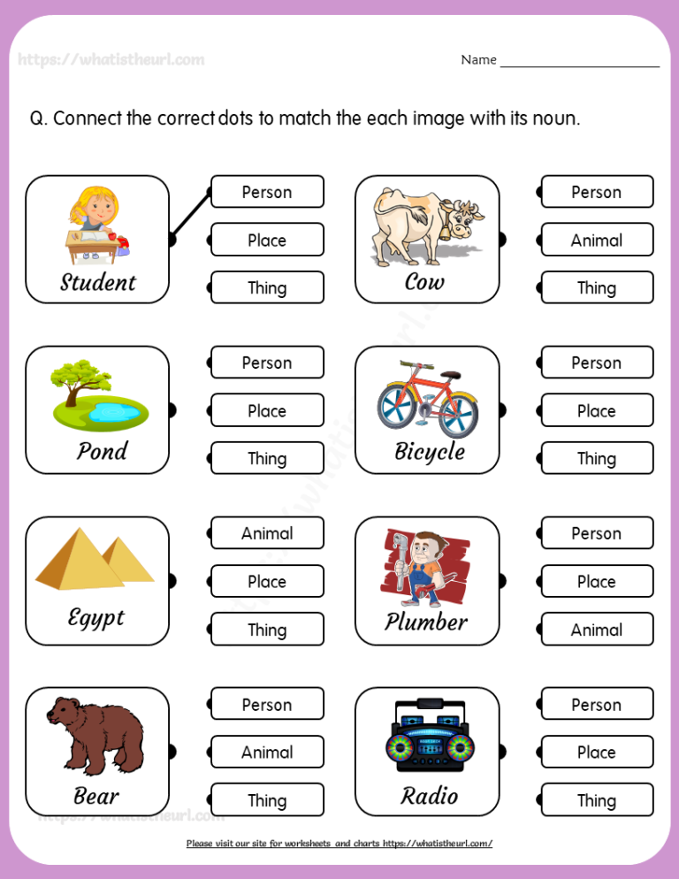 Common Nouns Match Worksheet For Grade 1 - Your Home Teacher