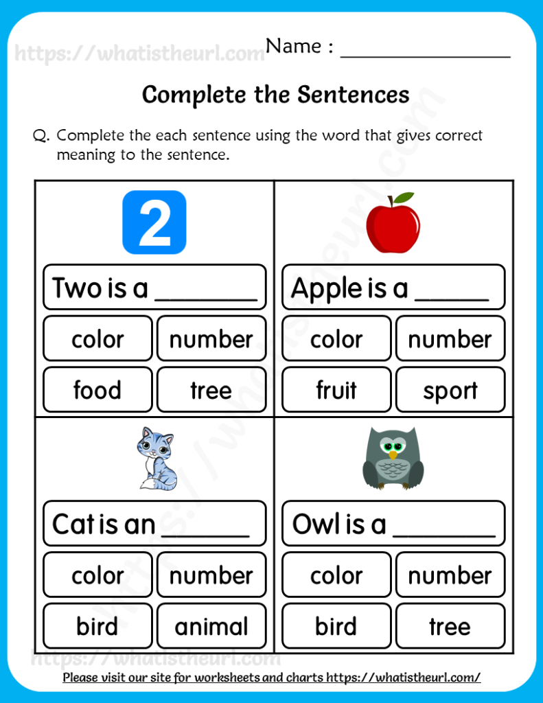 Complete the Sentences Worksheets for Grade 1 - Your Home Teacher