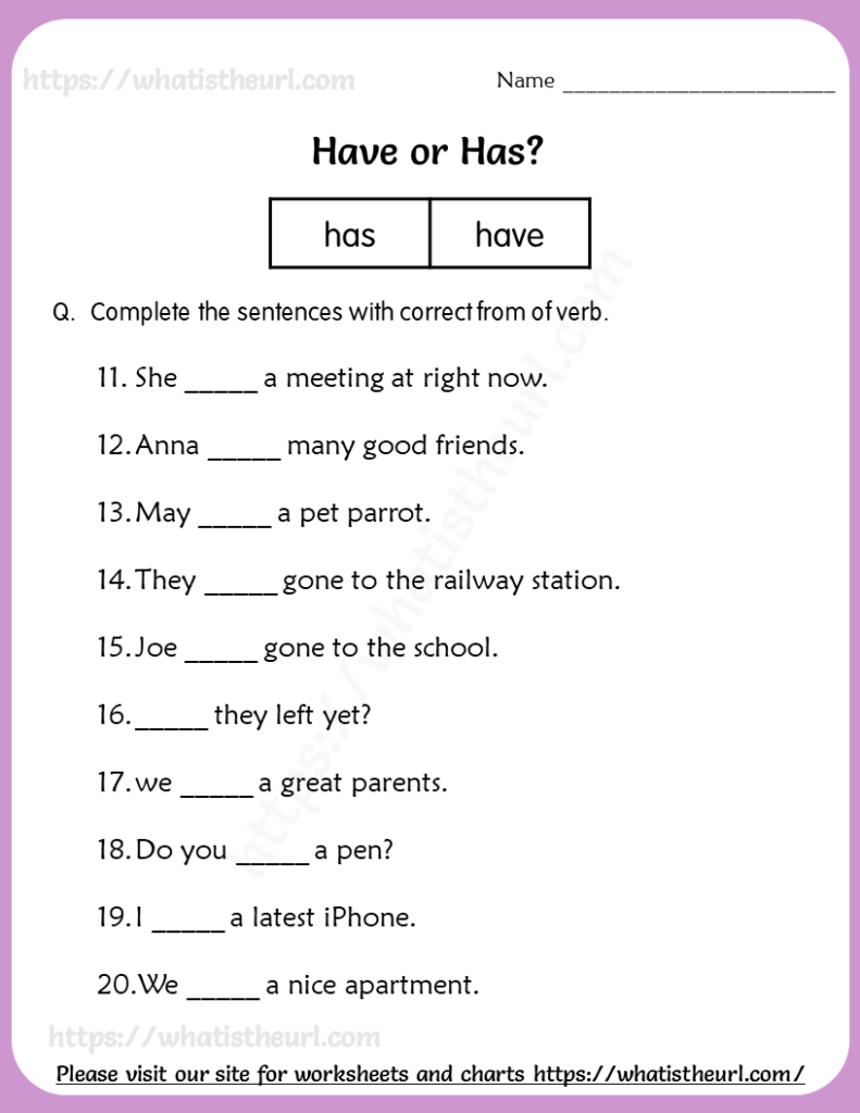 Has or Have Worksheet For Grade 4 - Your Home Teacher