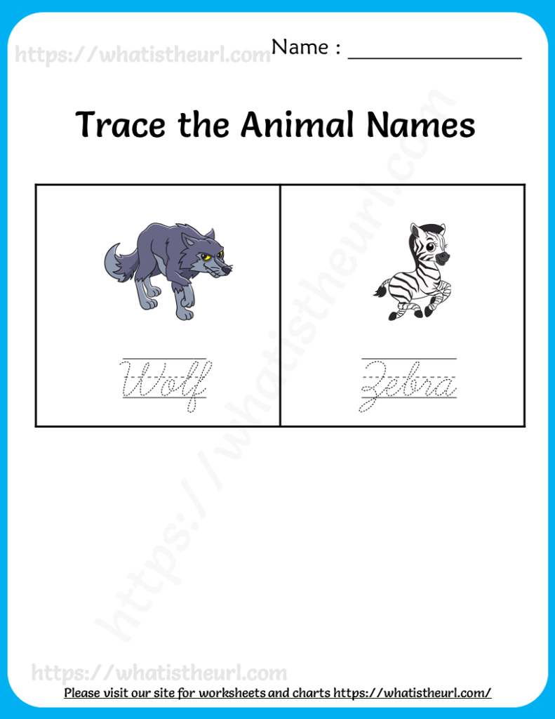 Trace the Animal Names Worksheets for Kids - Your Home Teacher