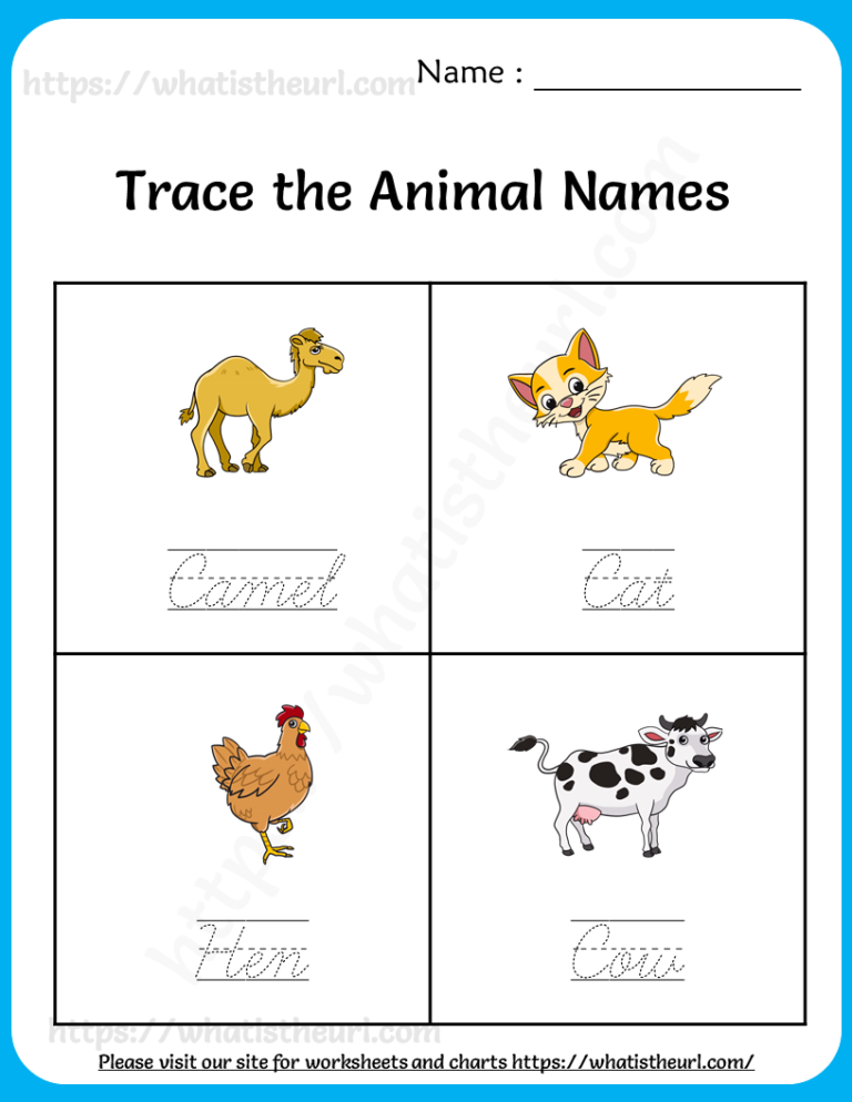 Trace the Animal Names Worksheets for Kids - Your Home Teacher