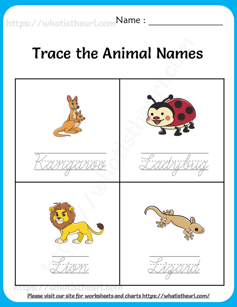 Trace the Animal Names Worksheets for Kids - Your Home Teacher