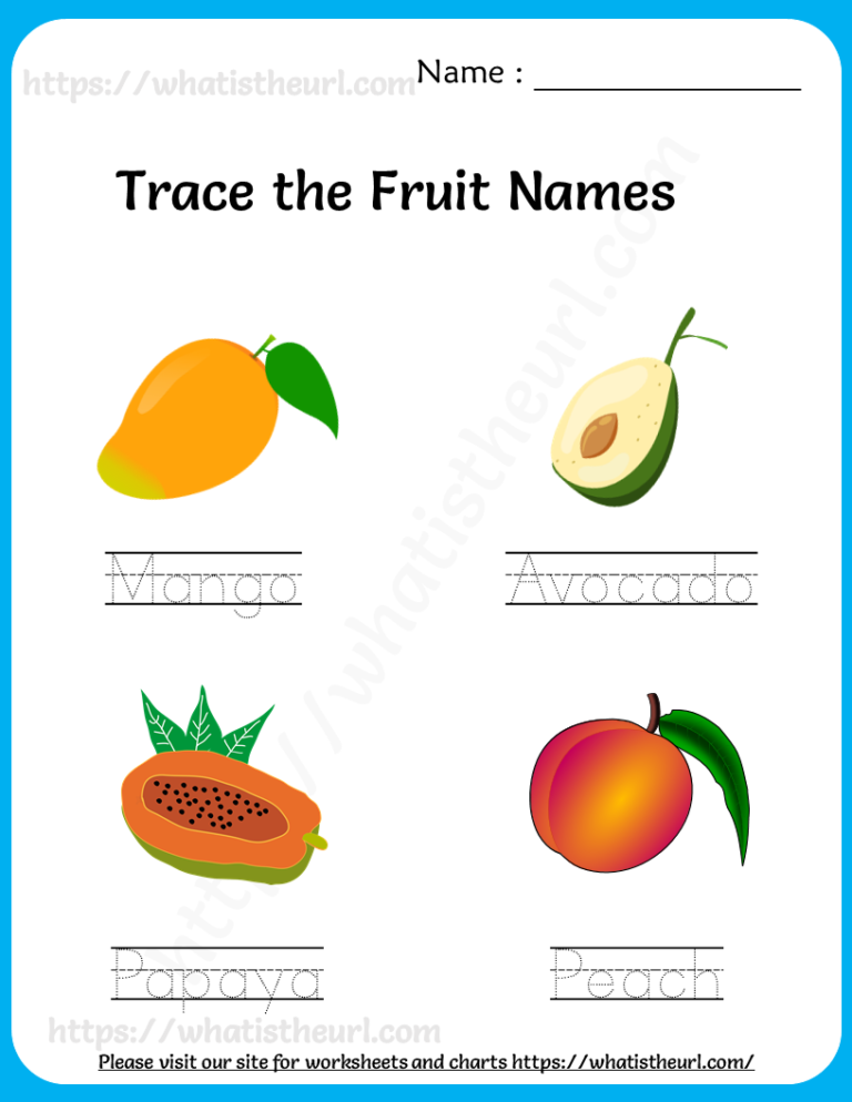 Trace the Fruit Names Worksheets for Kids - Your Home Teacher