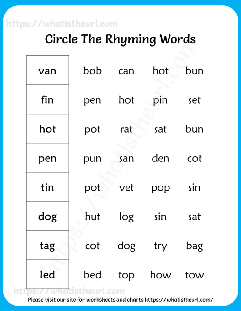 Circle the Rhyming Words Worksheet for Grade 1 and KG - Your Home Teacher