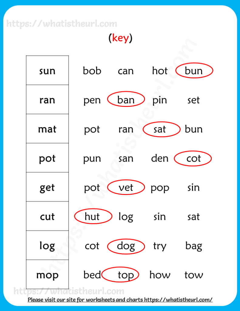 Circle the Rhyming Words Worksheet for Grade 1 and KG - Your Home Teacher