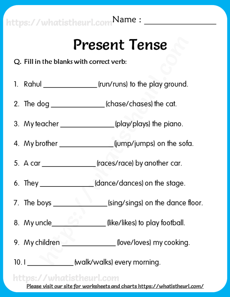 Present Tense Worksheets for Grade 4 - Your Home Teacher