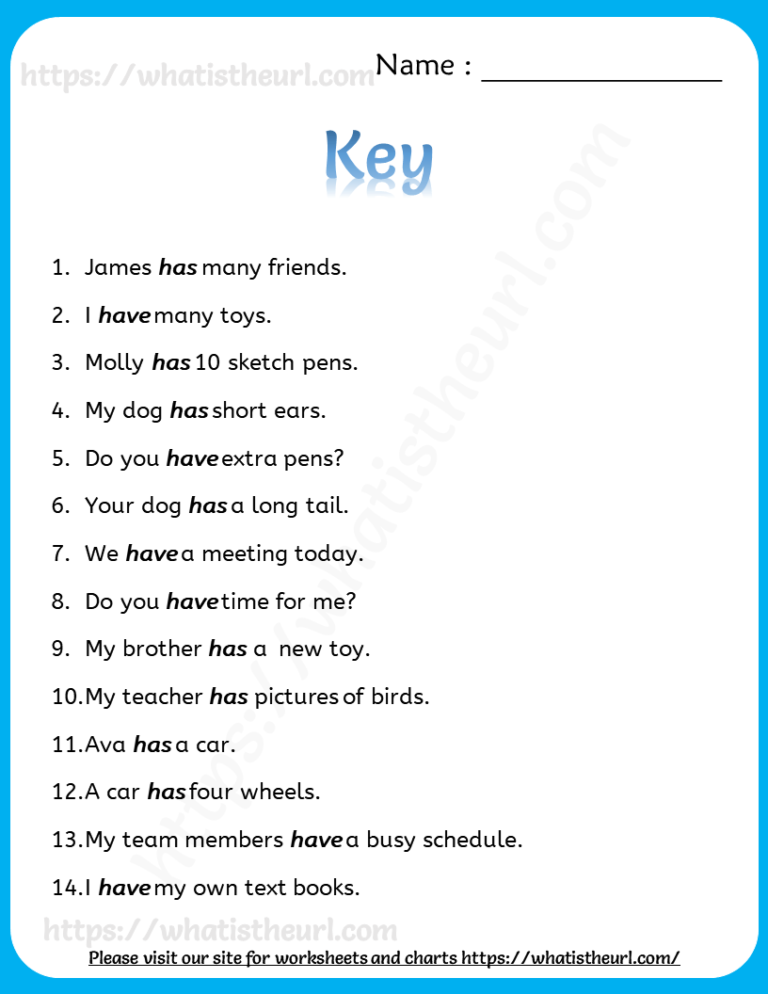 Have or Has Worksheets for Grade 1 and 2 - Your Home Teacher