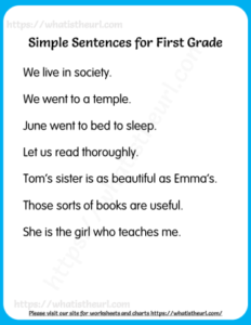 25 Simple Sentences for Grade 1 - Your Home Teacher