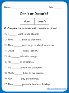 Using Don T And Doesn T Worksheets Your Home Teacher