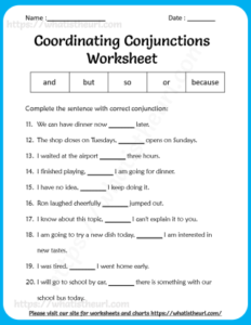 Conjunctions worksheet for grade 5 - Includes Key - Your Home Teacher