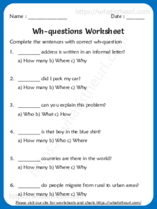 Wh Questions Worksheets for Grade 5 - Exercise 6 - Your Home Teacher