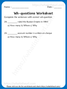 Wh Questions Worksheets for Grade 5 - Exercise 6 - Your Home Teacher