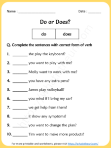 Do or Does Worksheets for grade 3 - Exercise 8 - Your Home Teacher
