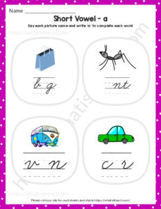 Kindergarten Short Vowels a e i o u worksheets - Your Home Teacher